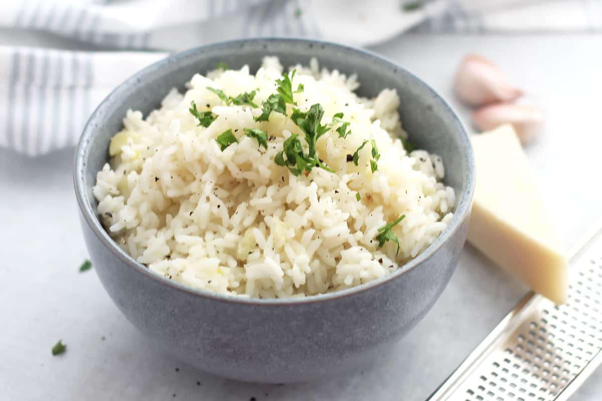 Garlic Parmesan Rice - Bite On The Side