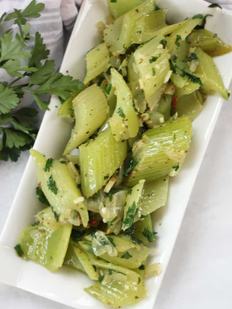 Sautéed Celery with Onions and Garlic - Bite On The Side