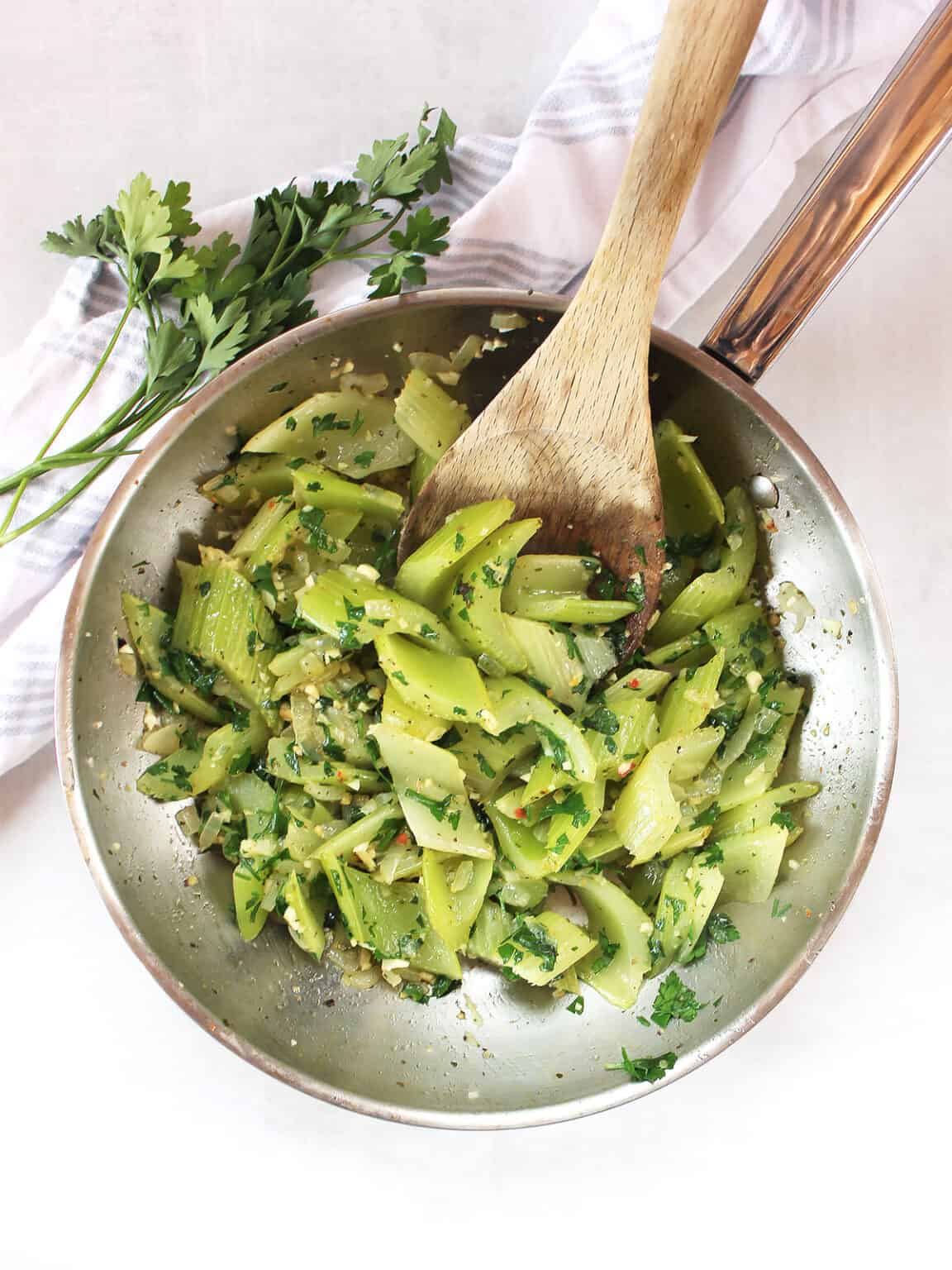 Sautéed Celery with Onions and Garlic - Bite On The Side