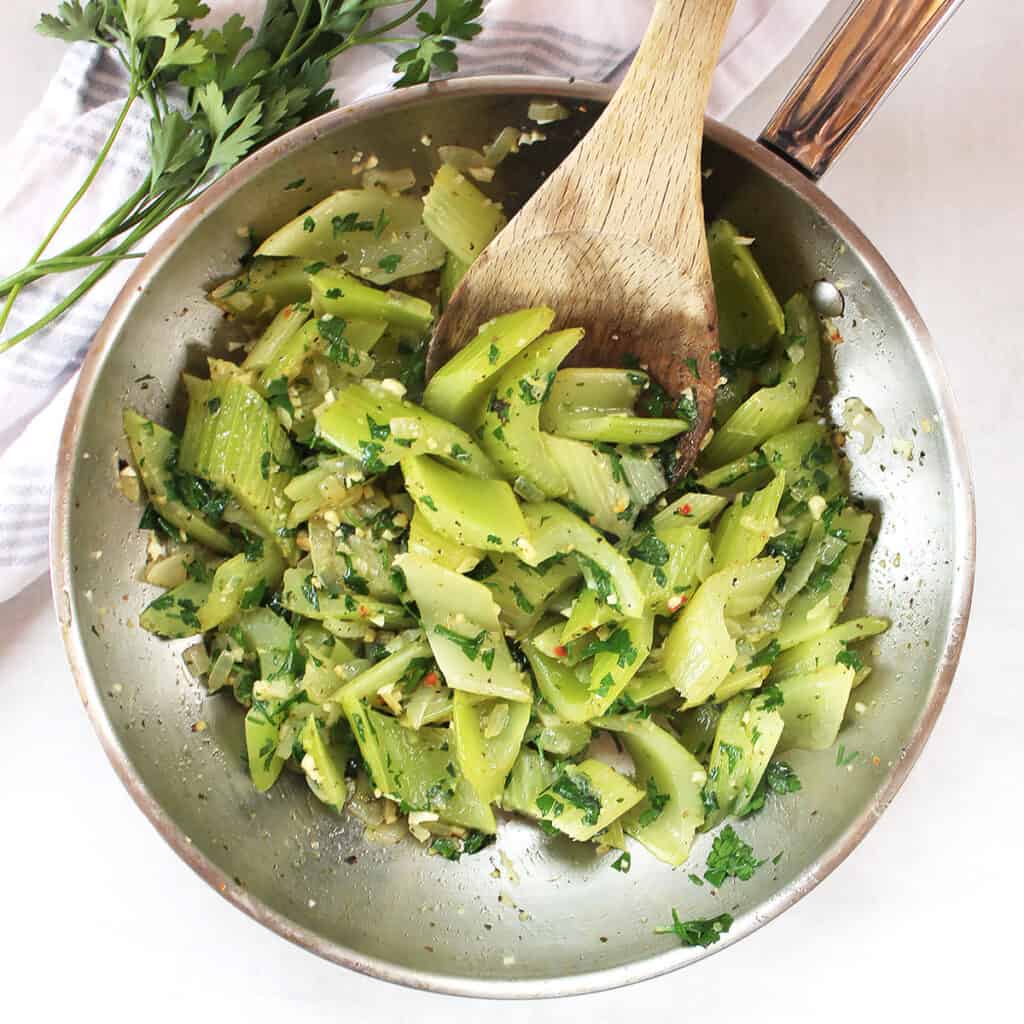 Sautéed Celery with Onions and Garlic - Bite On The Side